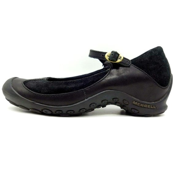 Merrell | Shoes | Merrell Black Leather Buckle Slip On Low Heel Mary ...
